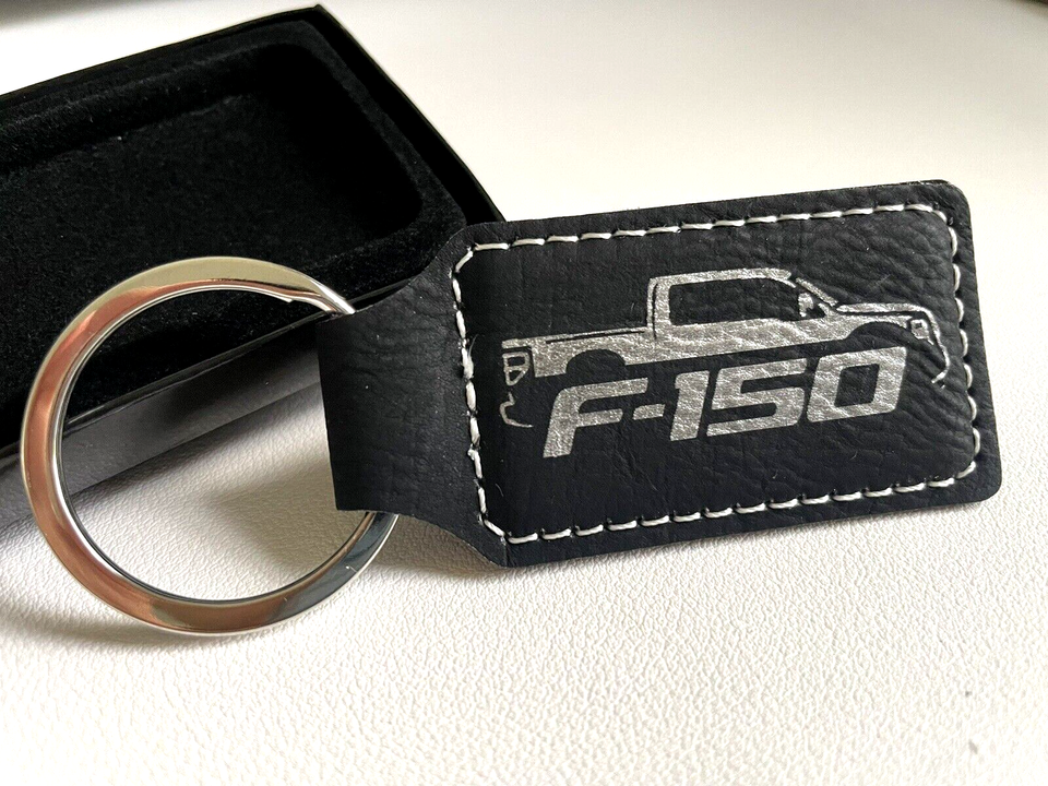 F-150 Keychain, PU Leather Black and Silver Laser Engraved F150 4X4 Key ...
