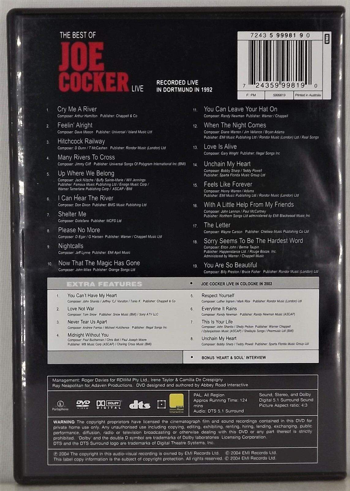 The Of Best of Joe Cocker Live --- ( Dvd ) | eBay Australia