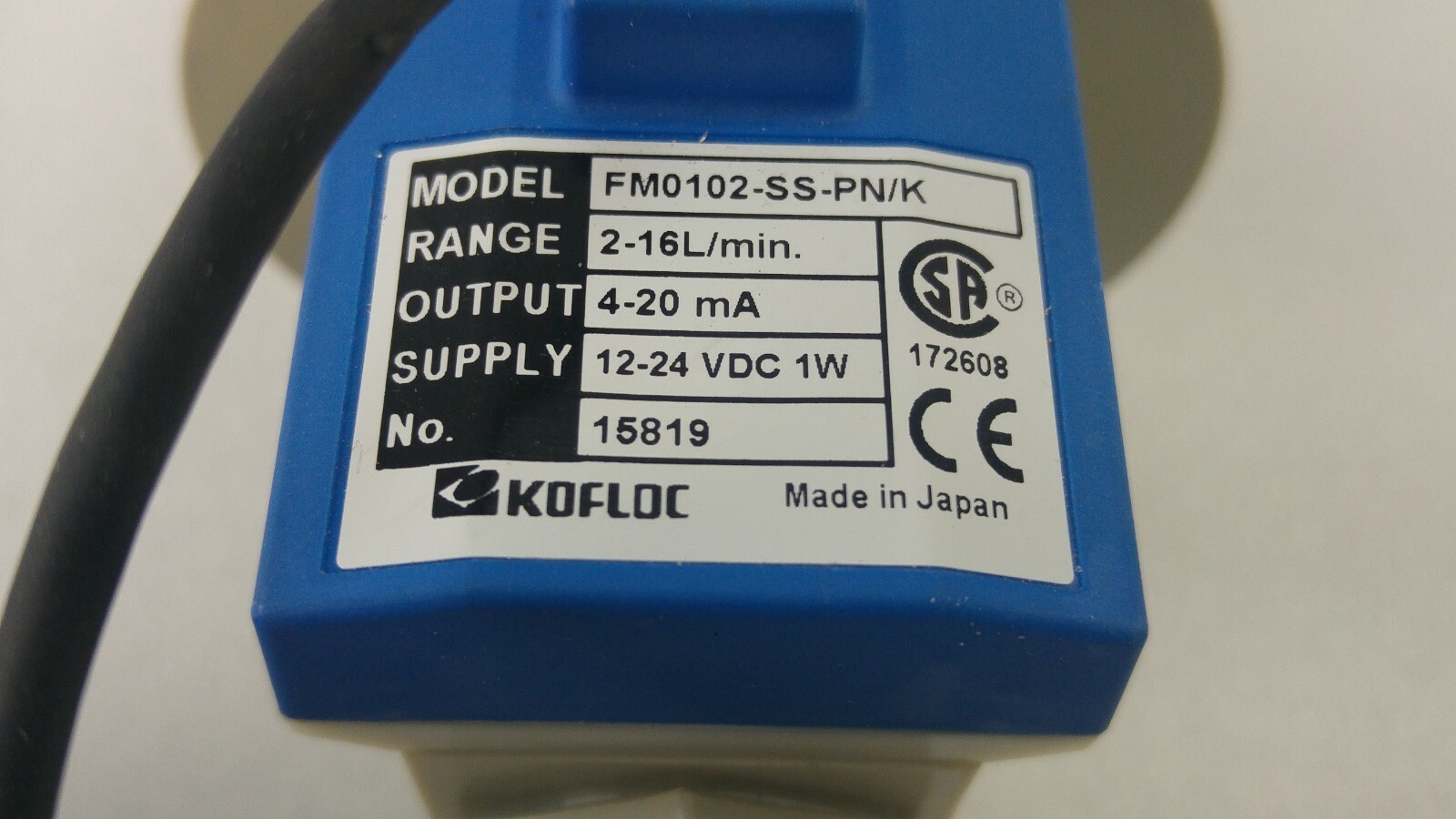 KOFLOC FM0102-SS-PN/K RANGE 2-16L/MIN OUTPUT: 4-20mA SUPPLY: 12-24 VDC ...