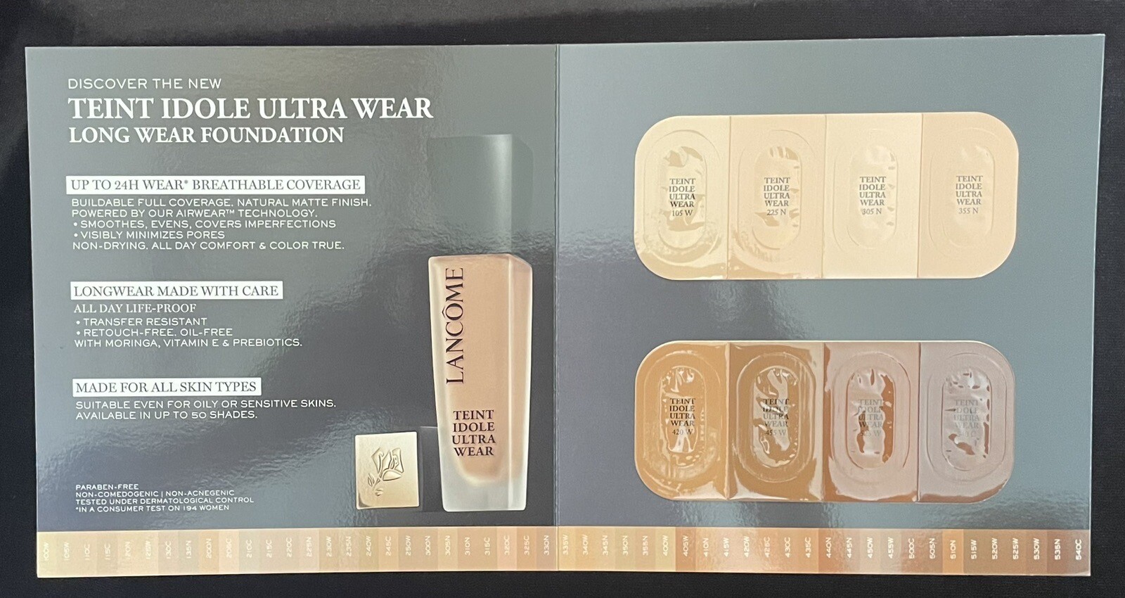 Lancome Teint Idole Ultra Wear Foundation 8-Shade Sample Card NEW ...