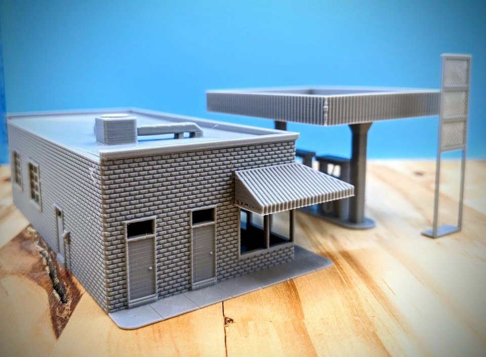 HO Scale - 90s Gas Station and Oil Change Shop - 1:87 Scale Building | eBay