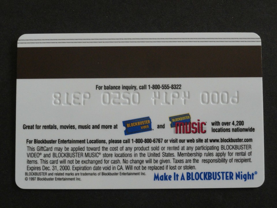 BLOCKBUSTER VIDEO GIFT CARD BLUE $10 1997 -NO VALUE CARD- RARE | eBay