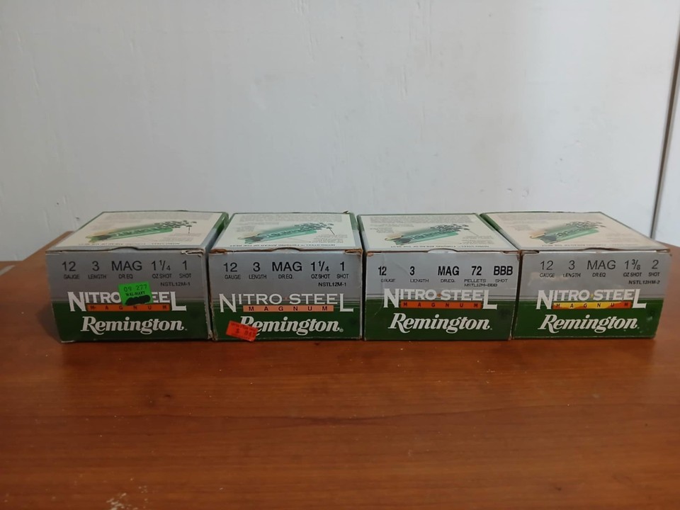 Empty Remmington nitro steel 3 Inch Magnum 12 gauge shotgun shell boxes ...