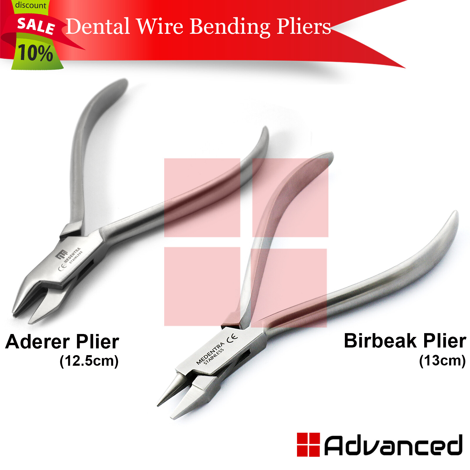 2 Pcs Dental Aderer Three Prong Plier Ortho Bird Beak Plier Arch Wire ...