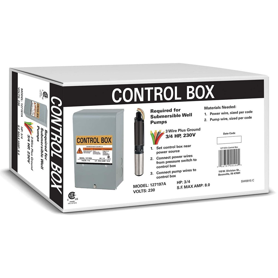 Star 3/4 HP Submersible Well Pump Control Box, 230 Volt, Outdoor or ...
