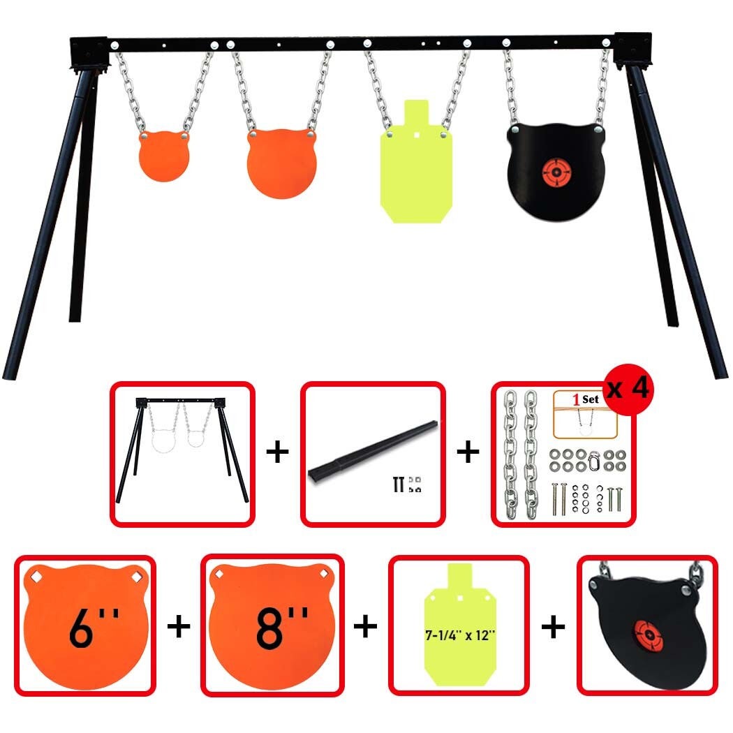 AR500 Shooting Target System Stand Chains & 6"8" Gongs+7"x12" Torso+10 ...