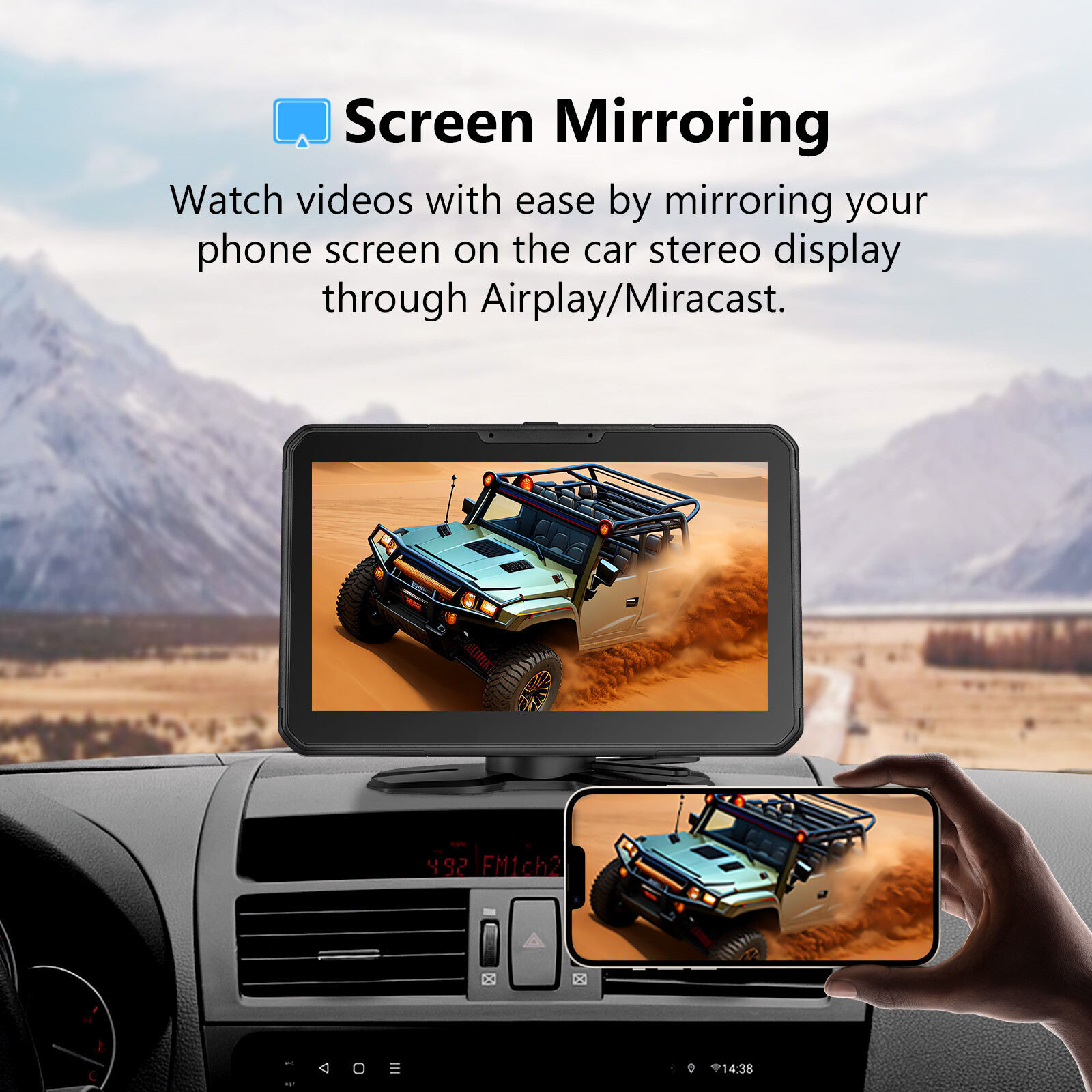 CAM+ On Dash Wireless Android Auto CarPlay 7 inch IPS Display Car Radio ...