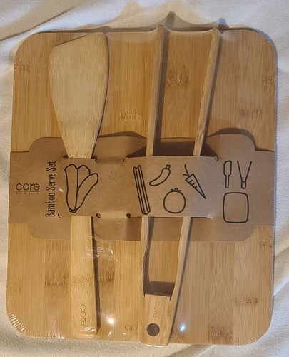 Core Bamboo - Bamboo Serve Set with Cutting Board, Tongs, Spatula gift ...