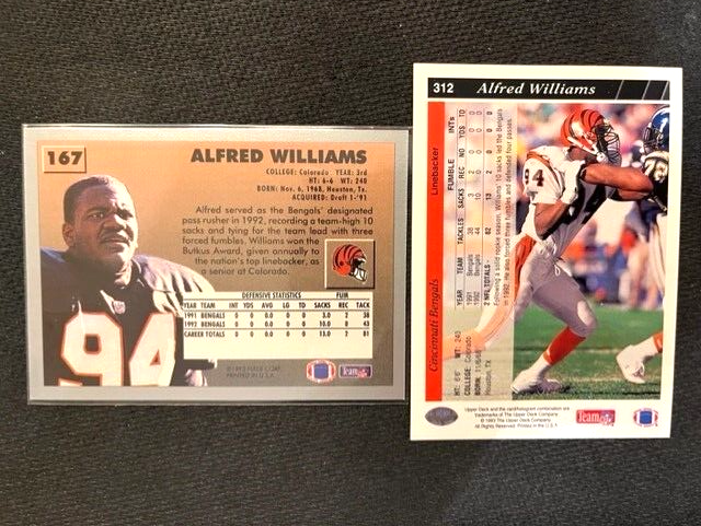 NFL - Alfred Williams 1993 Fleer & 1993 Upper Deck Football - Bengals ...