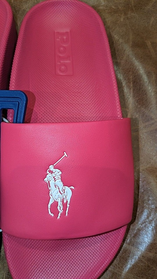 NWT Polo Ralph Laurens Women's Polo Pony Slides in Pink with White Pony ...