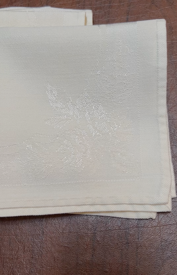 4 Slightly Off-white Damask-woven Cocktail Napkins, Rose Design 12x12 ...