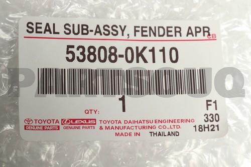 538080K110 Genuine Toyota SEAL SUB-ASSY FENDE 53808-0K110 | eBay