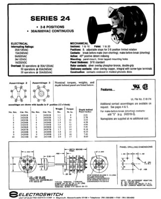 Electroswitch 24210B Rotary Switch 30 A 600 V Key-Lock “Pull‑to‑Lock ...