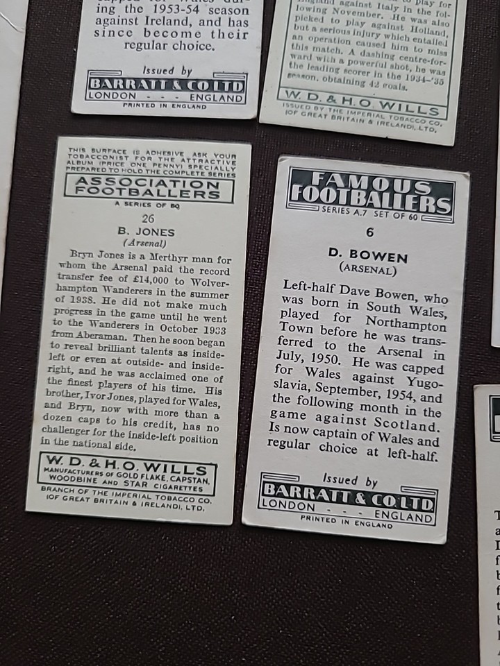 Arsenal FC Vintage Cigarette Cards - Set Of 12 Different (1928-1958 ...
