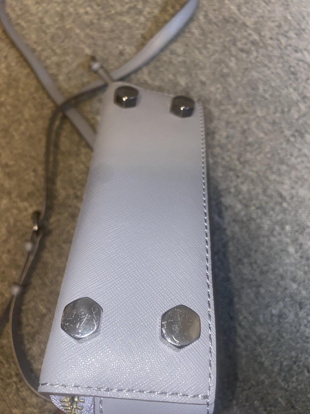 Rebecca Minkoff Gray Perforated Peace Sign Box Top Handled Crossbody ...