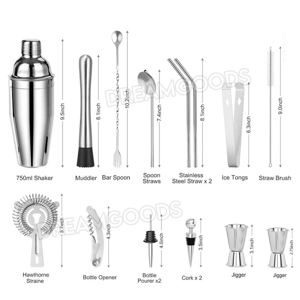 Cocktail Shaker Set Maker Mixer Martini Spirits Bar Strainer Bartender ...