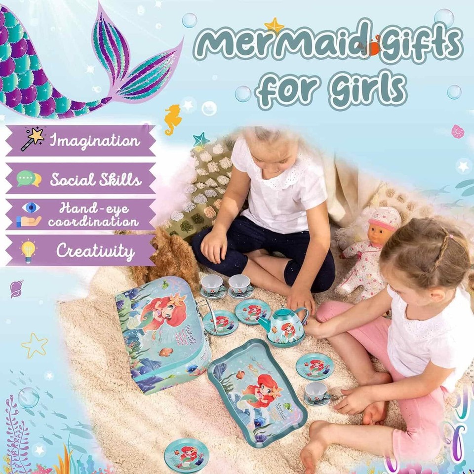 Mermaid Tea Party Set for Little Girls, Kids Pretend Play Party Set ...