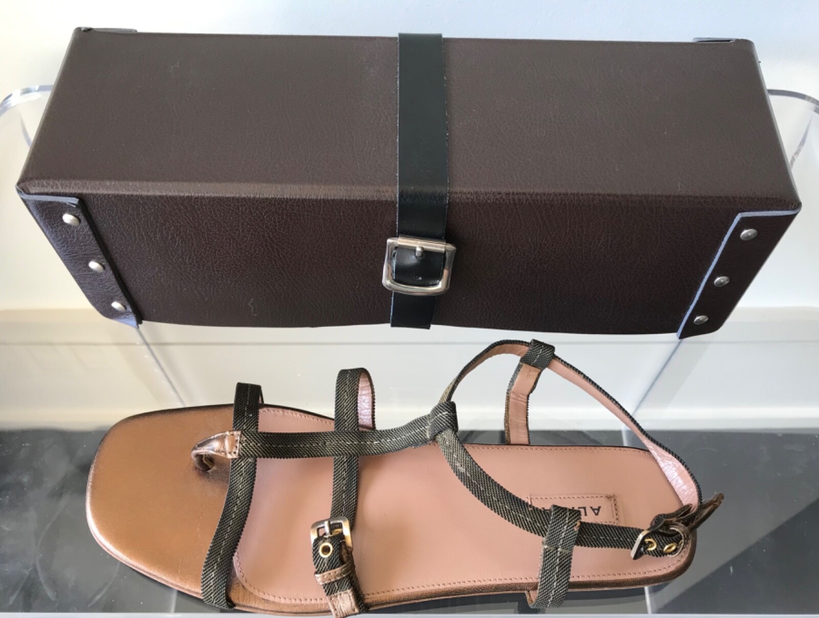 ALAIA bronze mesh & leather thong sandals shoes flats… - Gem