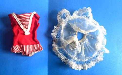 Vtg Barbie/Skipper Doll White Lace Slip Polka Dot Skirt & Red Bathing ...
