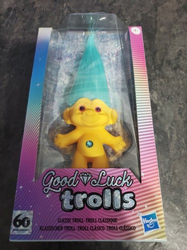 60th Anniversary Good Luck Trolls YELLOW troll TEAL Hair PINK eyes NIB ...