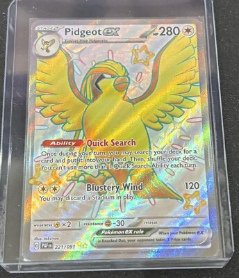 Pidgeot ex Full Art Shiny 221/091 Paldean Fates Pokemon Card Near Mint ...