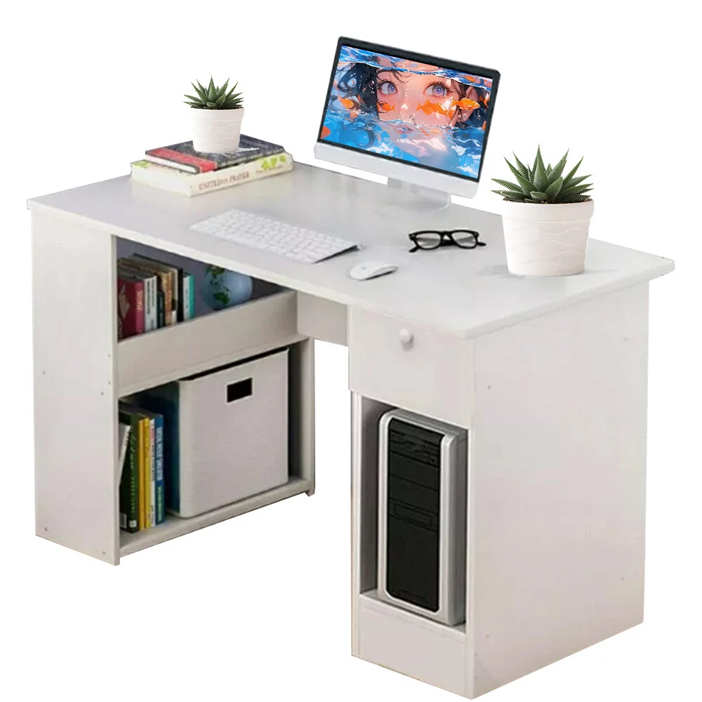 H-Shaped Computer Desk with Bookshelves – PC Laptop Gaming Table – UK