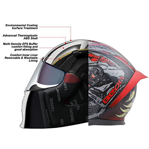 (L, Glossy Red) Full Face Motorcycle Helmet, Street Bike Helmet with ...