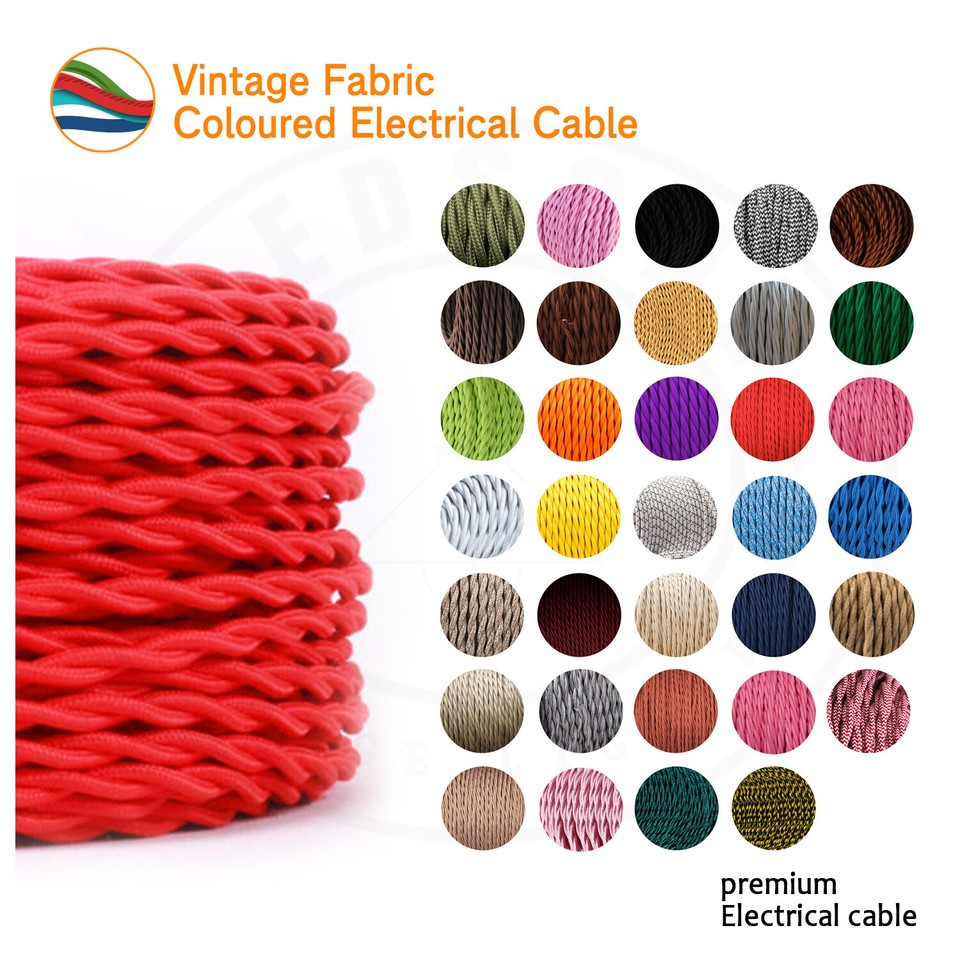 Vintage 2/3 Core Fabric Lighting Cable Twisted / Braided Fabric Flex ...