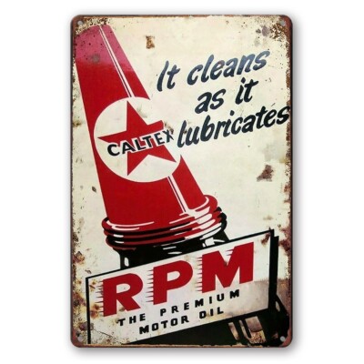 3x RPM MOTOR OIL CALTEX TUBRICATES Tin Sign Metal Plate Rustic Look ...