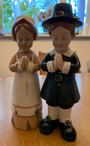 Harvest Pilgrim Figurine Set, Praying Boy & Girl Rustic Fall Decoration ...