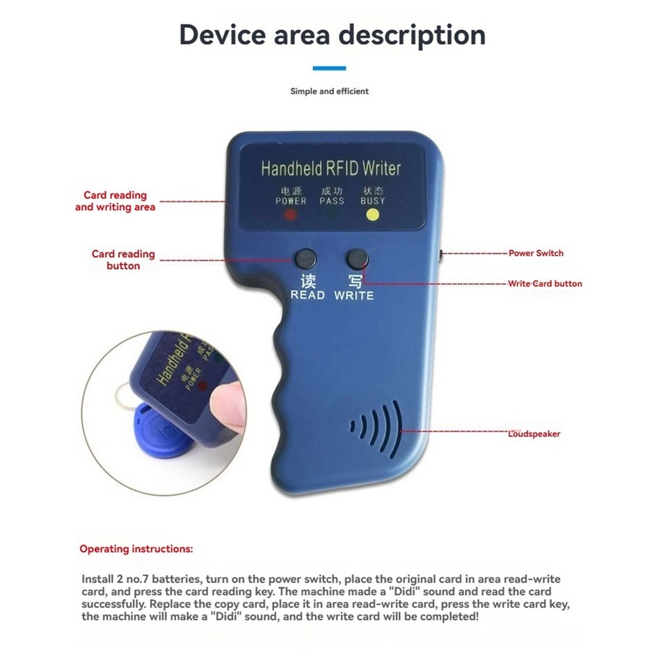 125KHz Card Reader Writer for ID HID and AWID Handheld RFID Copier with ...