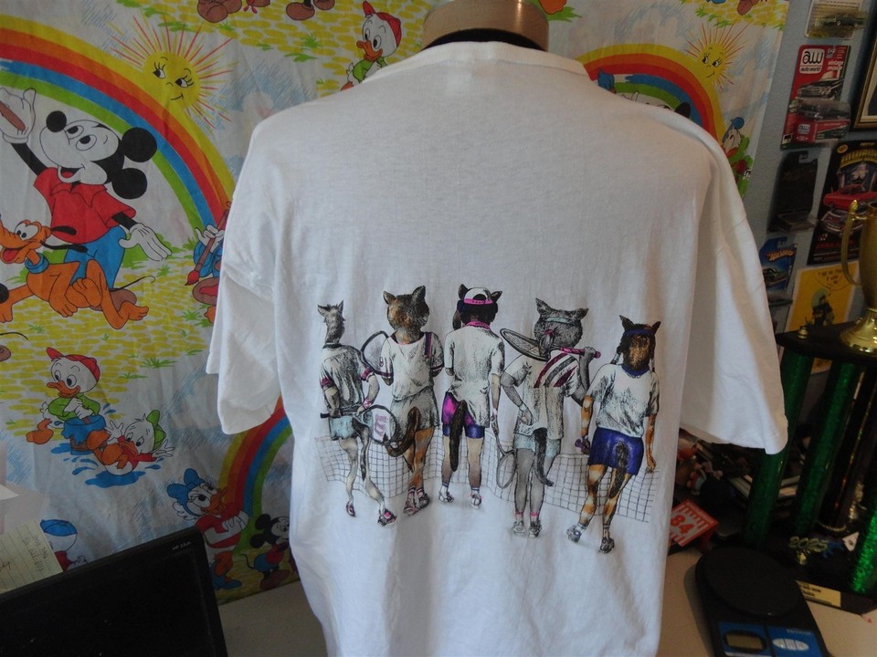 Vtg 90's Cats Playing Tennis Cape Cod Pocket Tee Cat Sleep Nightgown T ...