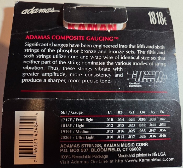 Adamas acoustic guitar strings Phosphor bronze 1818E .012-.053 light NEW | eBay