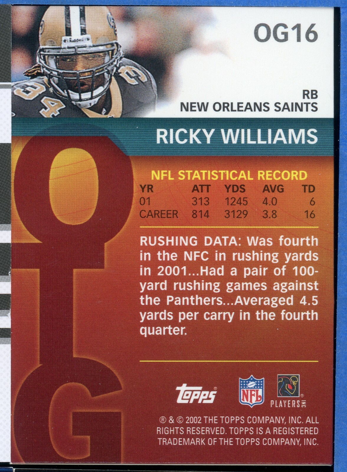 2002 Topps - Own the Game Ricky Williams #OG16 for sale online | eBay