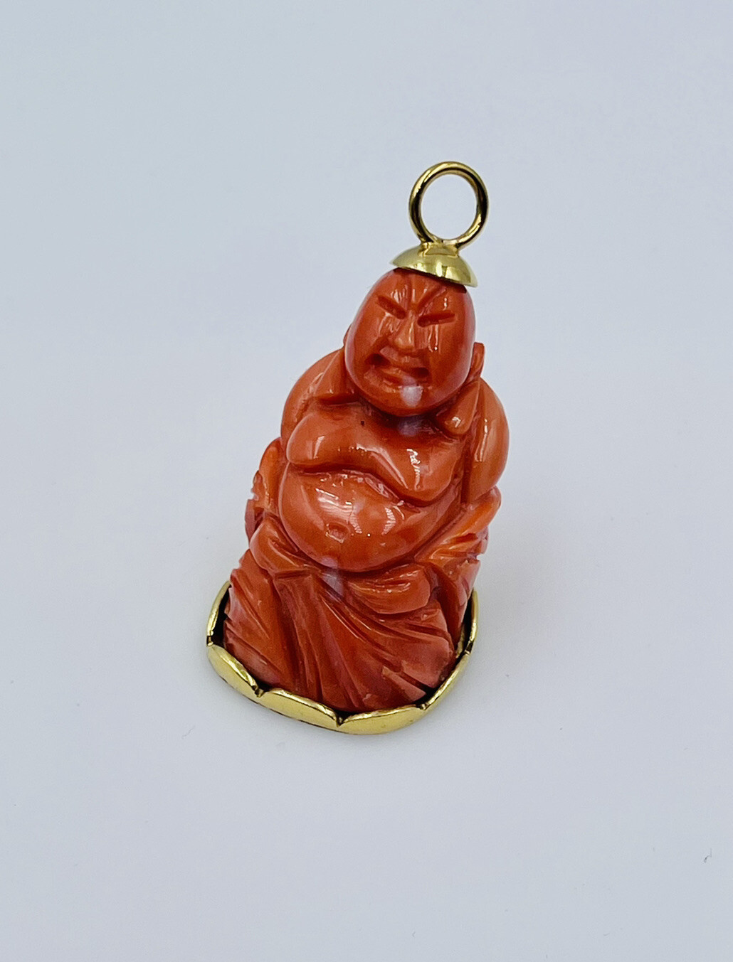 Antique Chinese 18k Yellow Gold Carved Orange Coral B… - Gem