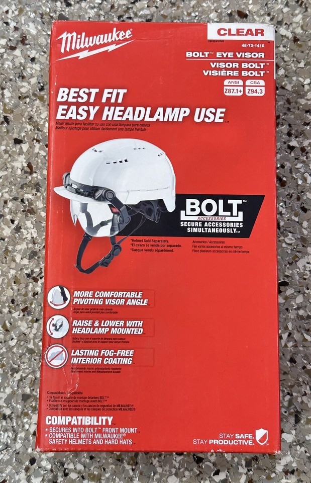 Milwaukee Bolt Front Brim Hard Hat, Full Face Shield, Eye Visor, Ear ...