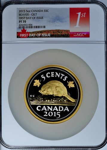 2015 Canada 5oz 999 Silver Big Coin Series Beaver 5 Cent PF70 Low ...