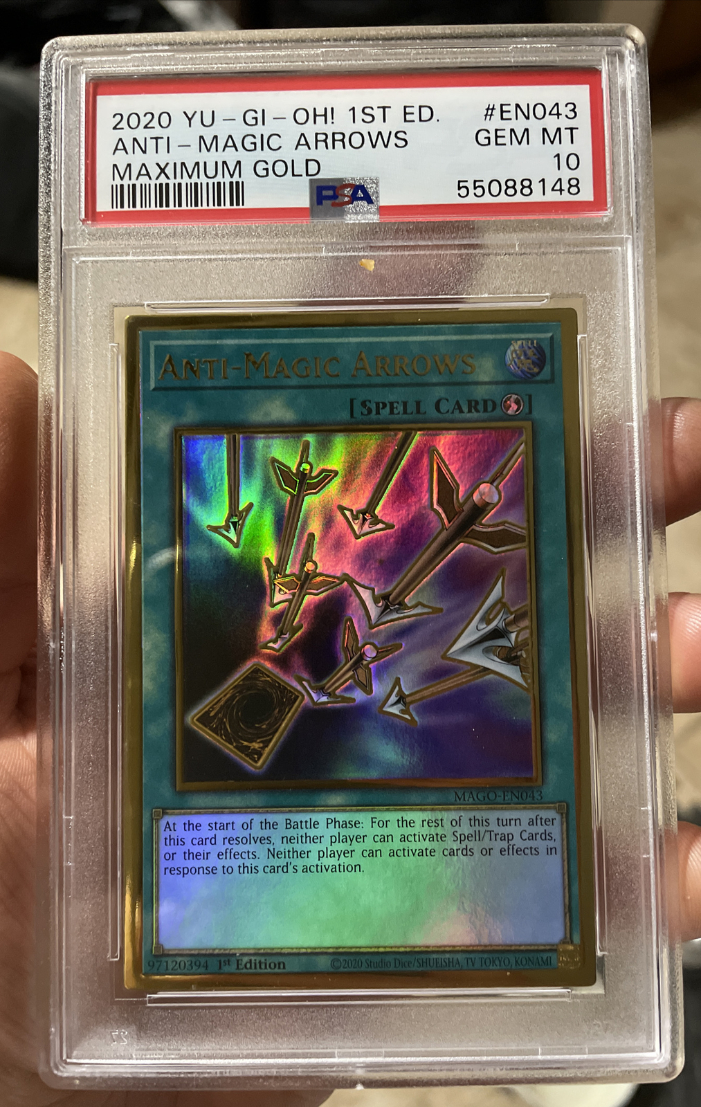 PSA 10 Anti-Magic Arrows 1st Edition Maximum Gold MAGO-EN043 Yugioh Gem ...