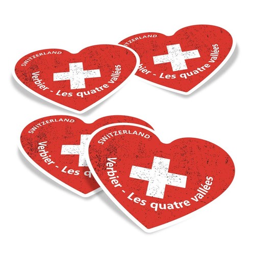 4x Heart Vinyl Stickers Verbier (Les 4 Vallées) Switzerland Flag #60712 ...