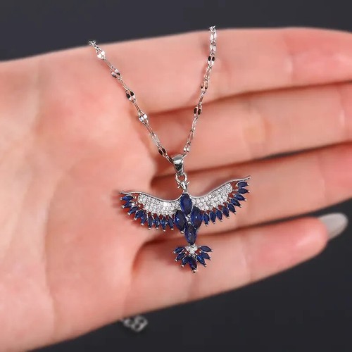 18K Gold Plated Luxury Shiny Rhinestone Blue Phoenix Wing Necklace ...