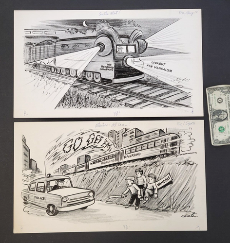 1970 Railroad Vandalism Leroy GENSLER vintage 2 Original Art Political ...