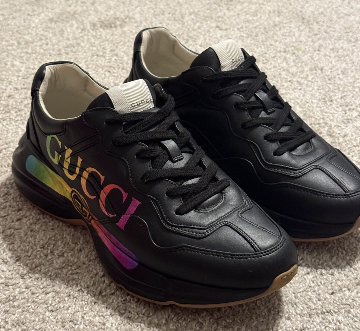 Gucci Black Rhyton Iridescent Rainbow Logo Sneaker Si… - Gem
