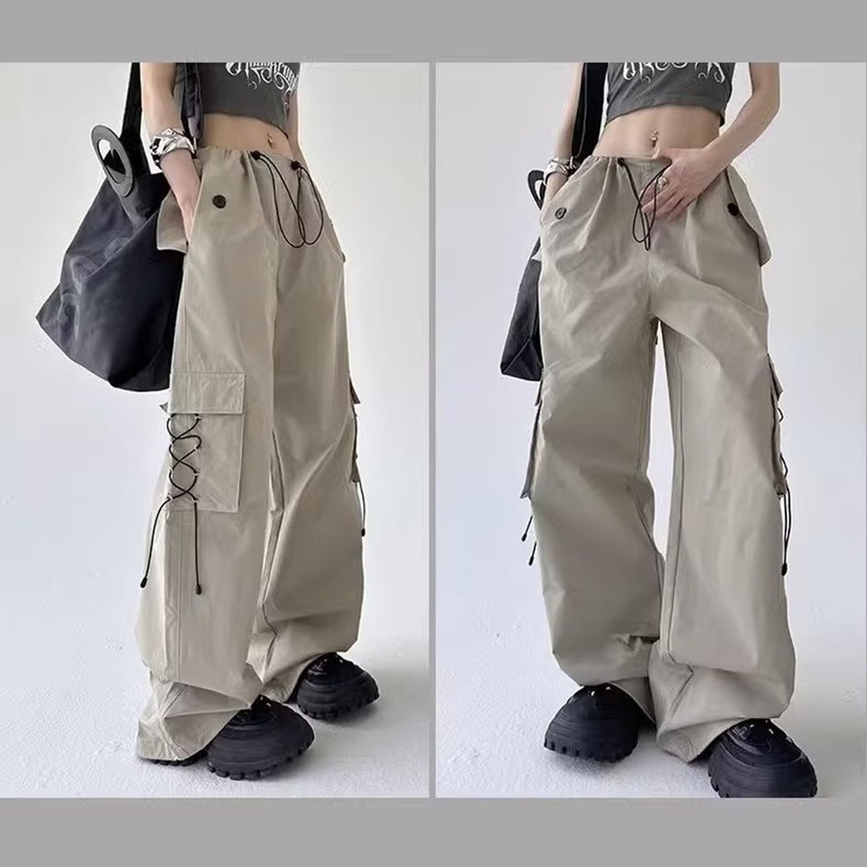 Lace Up High Waist Overalls with Cargo Pockets for Women Four Season ...