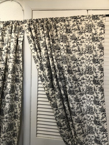 2 French Countryside Toile Curtain Panels Cotton 50x82" Black Off White ...