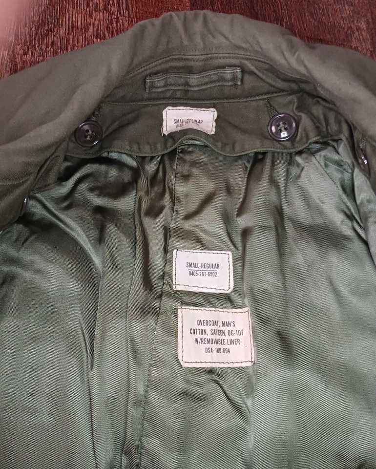 VINTAGE US Army OG 107 Trench Coat, Overcoat, Sateen Small-Regular w ...