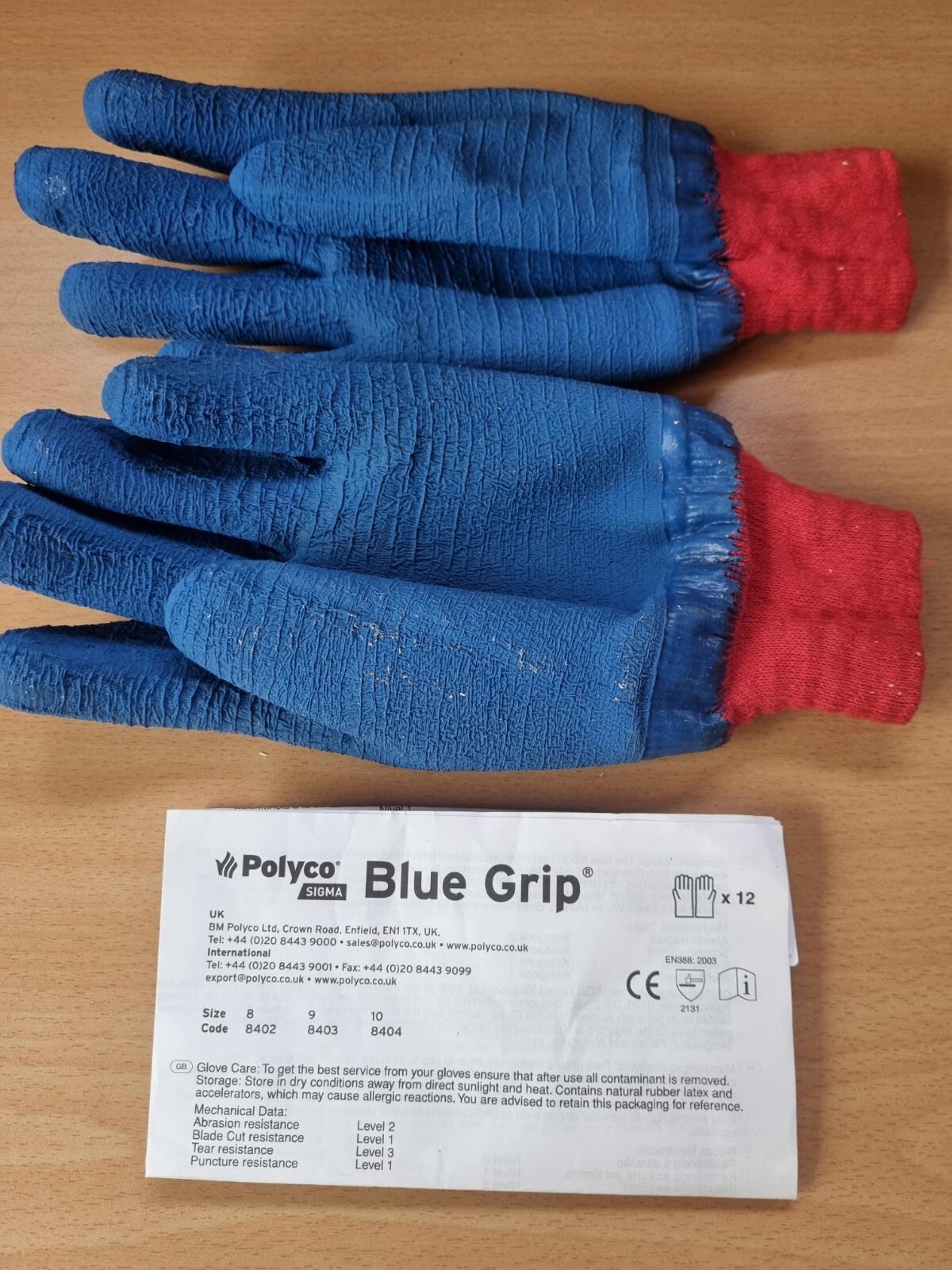 Polyco Sigma 8402 Blue Grip work safety gloves latex coated Size 8 x 12 ...