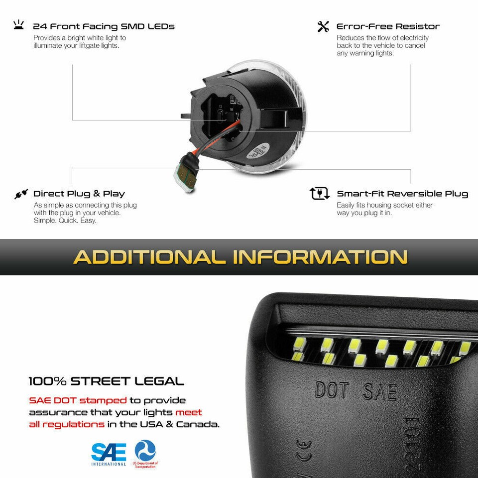 Chrome Crystal White Cargo Trunk Lift Gate LED Lights For 2006-10 Jeep ...