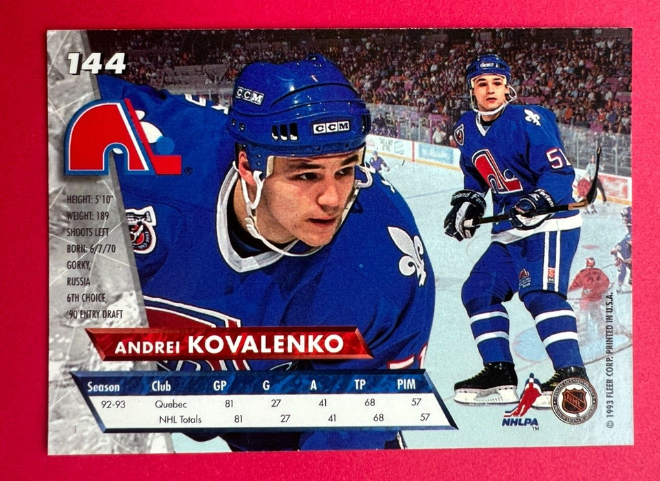 ANDREI KOVALENKO ~ 1993-94 Fleer Ultra #144 ~ Quebec Nordiques | eBay