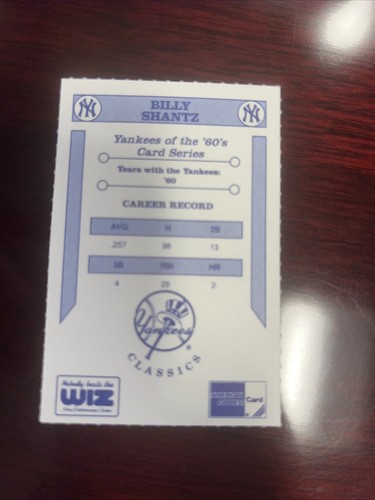 1992 WIZ - STARS OF THE 60S - BILLY SHANTZ NEW YORK YANKEES | eBay