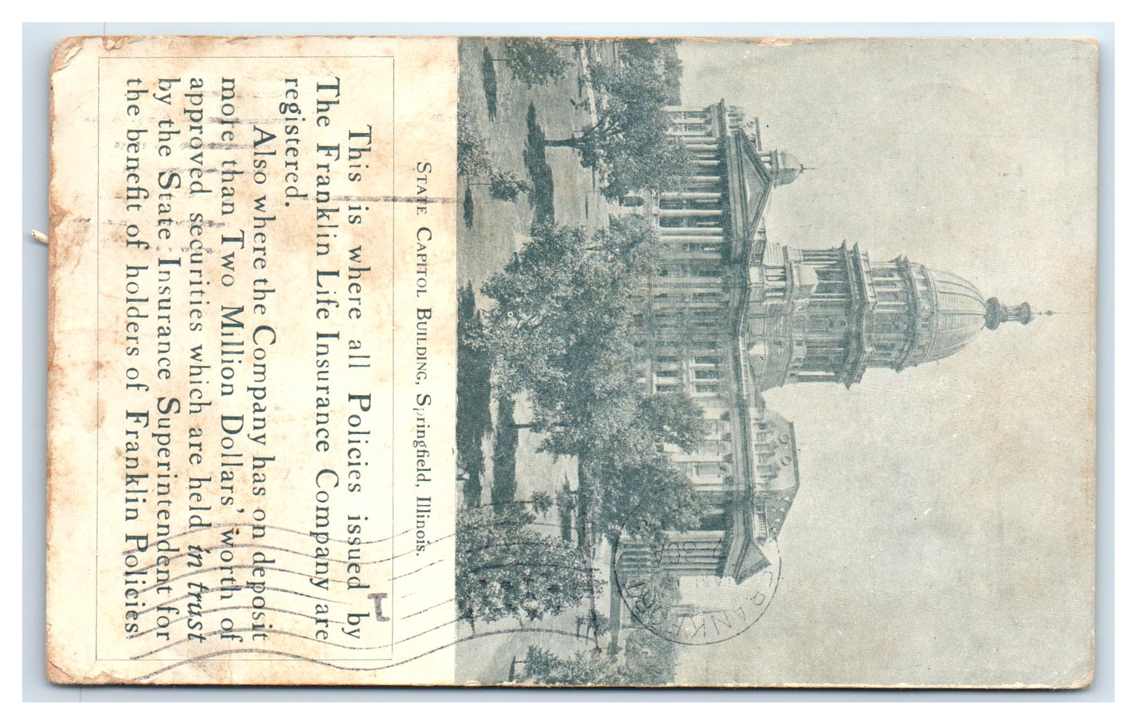 1908 Springfield, IL Postcard- STATE CAPITOL BUILDING Trees - Life ...